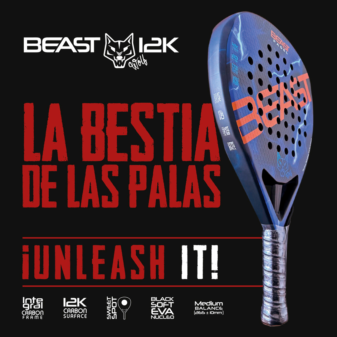 BEAST WOLF 12K HÍBRIDA + FUNDA ACOLCHADA + POLERA + GRIP – BEAST PADEL